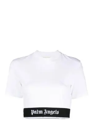 Palm Angels Logo-underband Cropped T-shirt - White