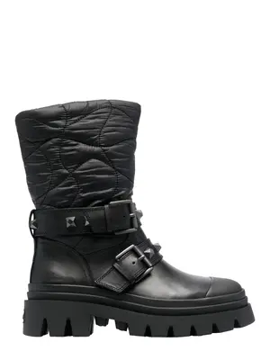 Ash Buckle-detail Faux Leather Boots - Black