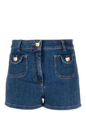 Moschino Bear Button Denim Shorts - Blue
