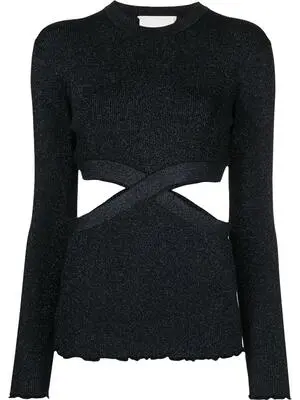 3.1 Phillip Lim Lurex Cut-out Knitted Top - Black
