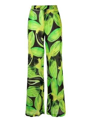 LOUISA BALLOU Leaves-pattern Trousers - Green
