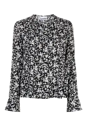 GANNI GANNI Floral-Print Crepe Blouse