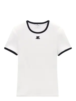 COURREGES Contrast-trim Cotton T-shirt - White