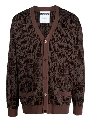 Moschino All-over Logo Knit Cardigan - Brown