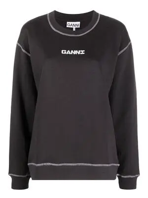 GANNI Logo-print Long-sleeve T-shirt - Grey