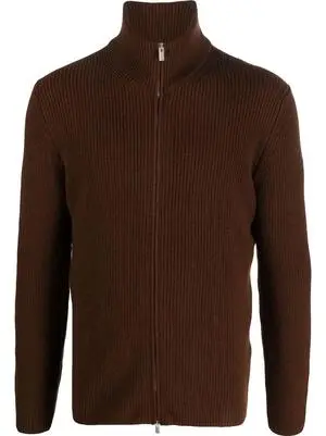 DELL'OGLIO Front Zip-fastening Knit Cardigan - Brown