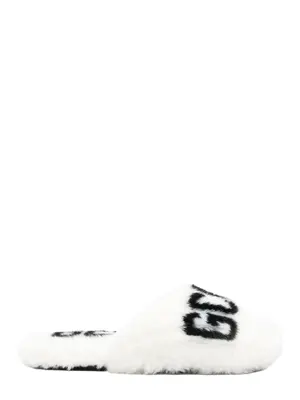 Gcds Logo-print Faux-fur Slippers - White