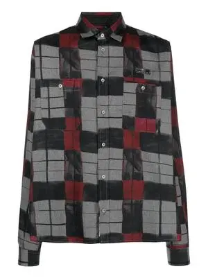 4SDESIGNS Checked Pattern Long Sleeved Shirt - Grey