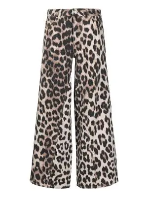 GANNI Leopard Print Organic Cotton Trousers - Neutrals