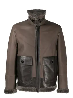 Brioni Shearling Panelled Lambskin Jacket - Brown