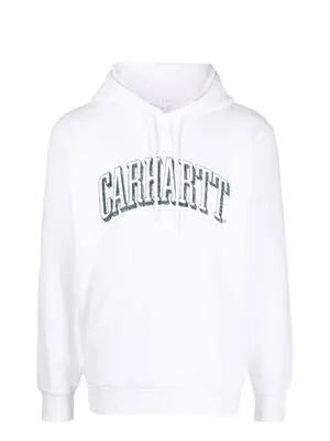 Carhartt Work In Progress Logo Print Drawstring Hoodie - White