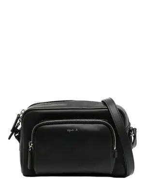 AGNÈS B. Engraved-logo Leather Crossbody Bag - Black