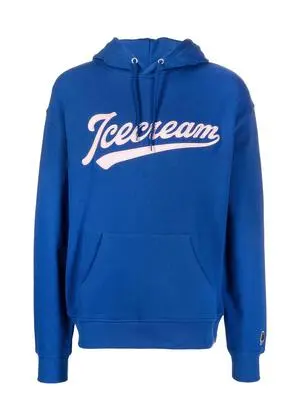 ICECREAM Logo Embroidery Drawstring Hoodie - Blue