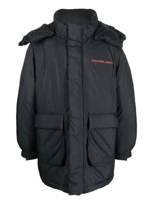 Calvin Klein Logo Print Hooded Parka - Black