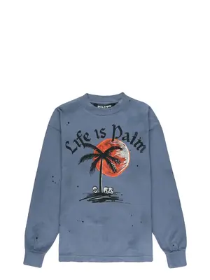 Palm Angels Distressed Graphic-print Sweatshirt - Blue