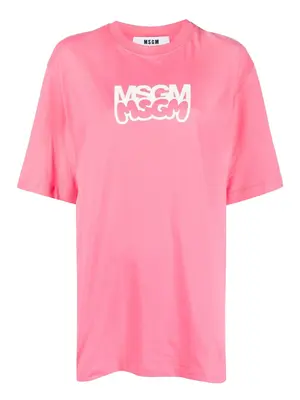MSGM Logo-print Cotton T-shirt - Pink
