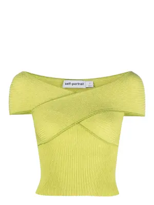 SELF-PORTRAIT Knitted Off-shoulder Top - Green