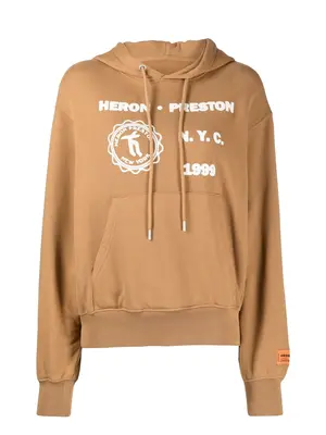 Heron Preston Medieval Heron-print Cotton Hoodie - Brown