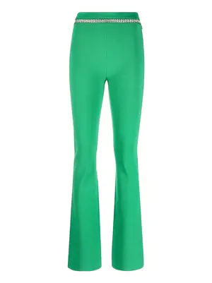 Rabanne Rhinestone-embellished Ribbed-knit Flared Trousers - Green