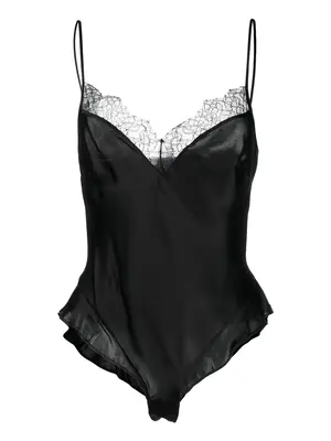 MAISON CLOSE Lace-trimmed Silk Body - Black