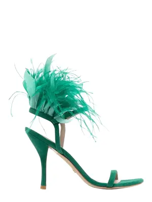 STUART WEITZMAN Plume 100mm Feather-detail Sandals - Green