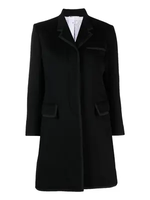 Thom Browne Long Grosgrain Ribbon-trim Coat - Black