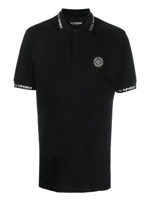 PLEIN SPORT Tiger-print Short-sleeved Polo Shirt - Black