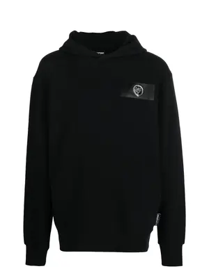 PLEIN SPORT Logo-patch Long-sleeved Hoodie - Black