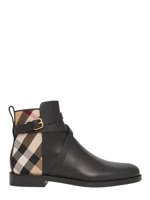 Burberry House Check Leather Ankle Boots - Black