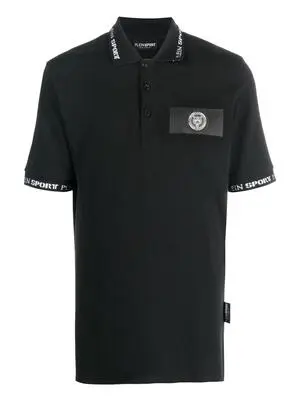 PLEIN SPORT Logo-patch Short-sleeved Polo Shirt - Black