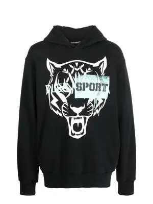 PLEIN SPORT Tiger-motif Long-sleeved Hoodie - Black