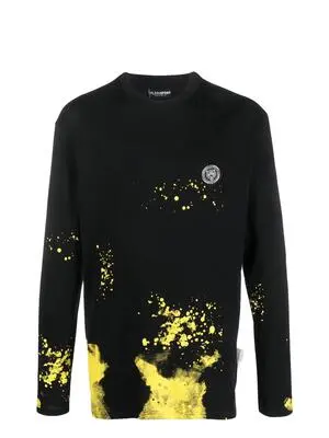 PLEIN SPORT Paint Splatter-print Long-sleeved T-shirt - Black