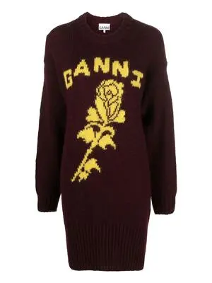 GANNI Intarsia-knit Jumper - Red