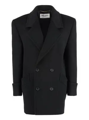 Saint Laurent Wool Double-breasted Coat - Black