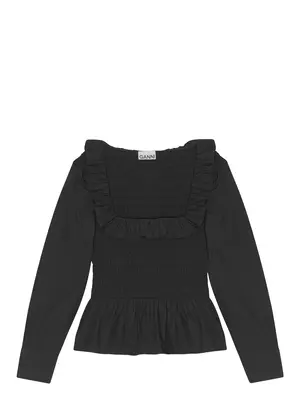 GANNI Cotton Poplin Smock Blouse - Black