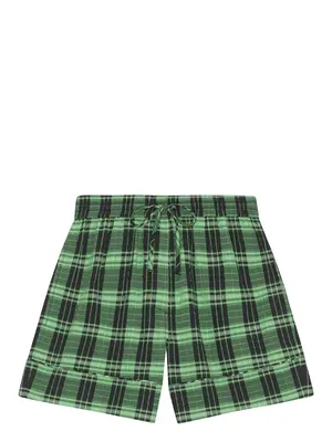 GANNI Plaid-check Drawstring Shorts - Green
