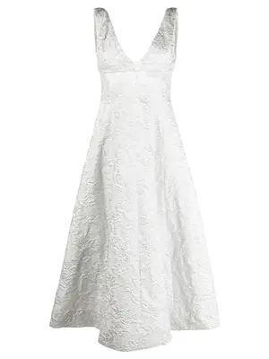 Philosophy Di Lorenzo Serafini Floral-embroidered V-neck Dress - Silver