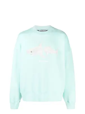 Palm Angels Palm Angels Broken Shark Cotton Sweatshirt Blue
