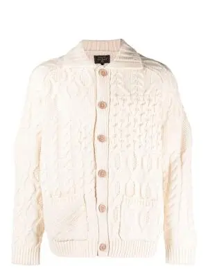 BEAMS Alan Cable-Knit Wool Cardigan Neutrals
