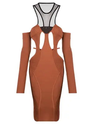 NENSI DOJAKA Cut-out Halterneck Midi Dress - Brown