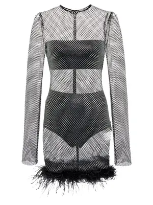 Giuseppe Di Morabito Feather-trimmed Embellished Minidress - Black