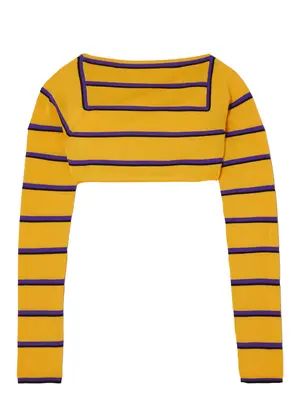 Emilio Pucci Cropped Striped Wool Sweater With Silk Trim - Yellow
