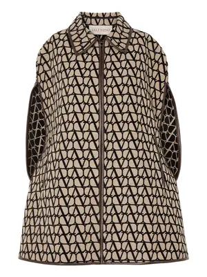 Valentino Garavani Leather-trimmed Logo Cape - Brown