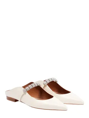 MALONE SOULIERS Bella Embellished Leather Slippers - Neutrals