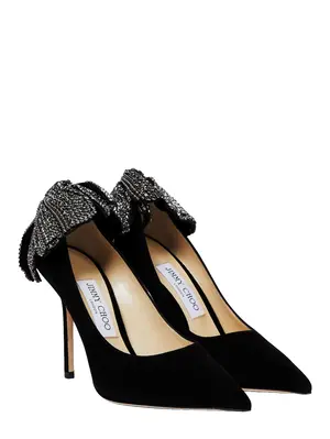 JIMMY CHOO Love 100 Embellished Suede Pumps - Black