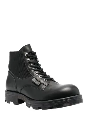 Diesel 40mm Leather Combat Boots - Black