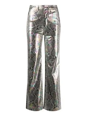 ROTATE BY BIRGER CHRISTENSEN Holographic Snakeskin-print Trousers - Silver