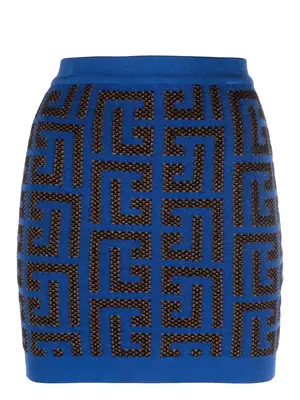 Balmain Monogram Pattern Miniskirt - Blue