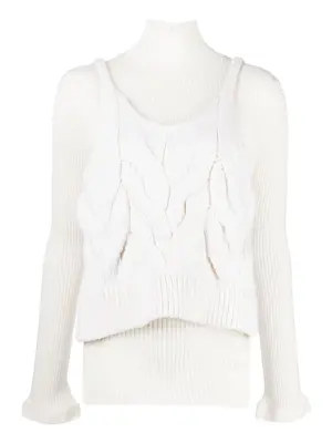 ENFOLD Layered Cable-knit Top - White