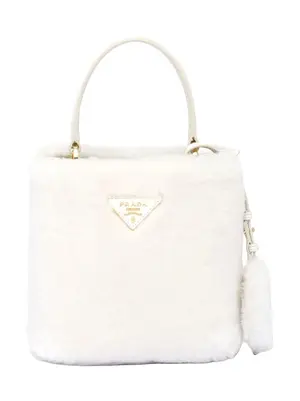 Prada Shearling Mini Panier Tote - White